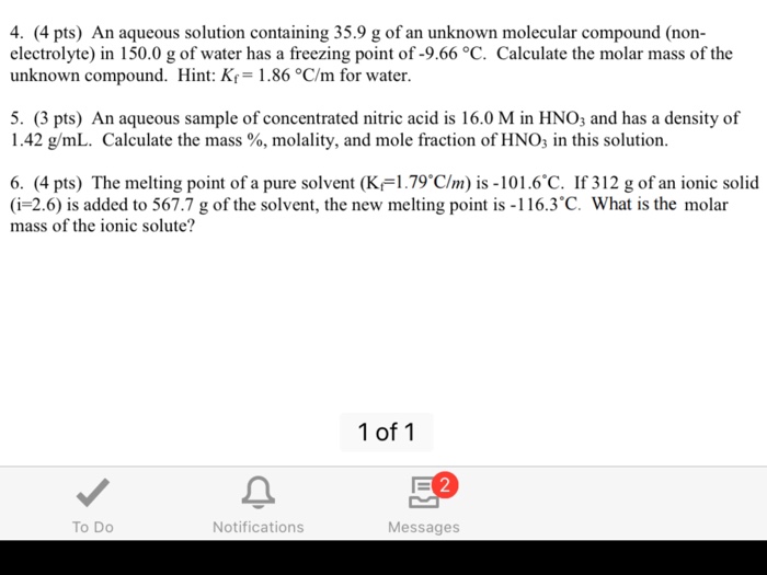 Solved An aqueous solution containing 35.9 g of an unknown | Chegg.com