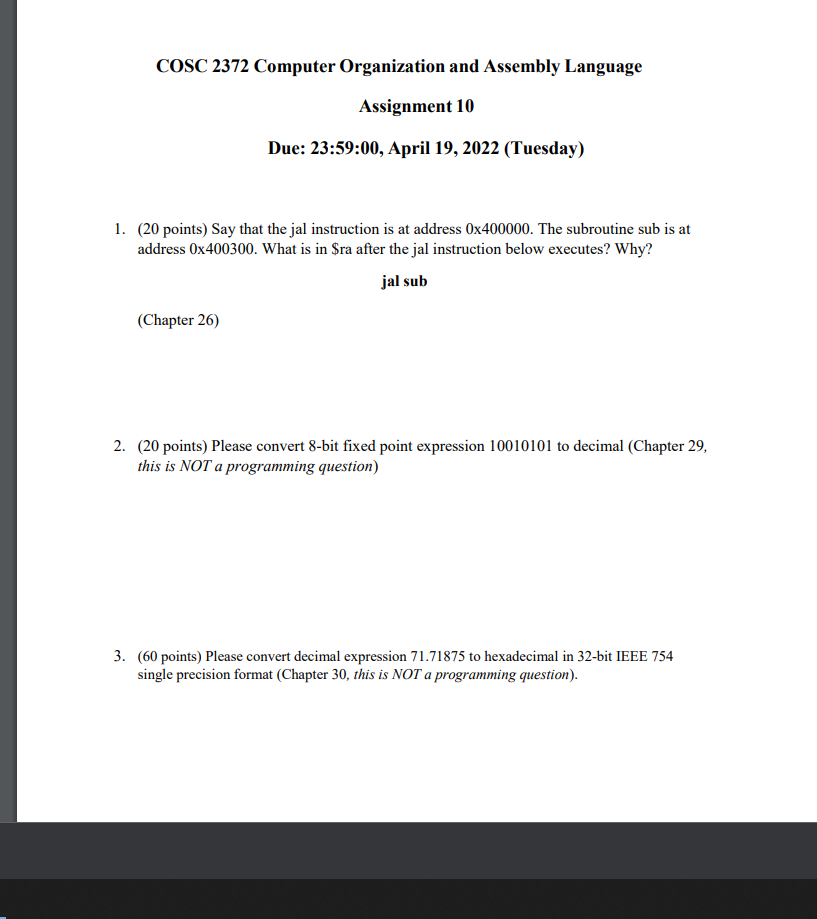 Solved COSC 2372 Computer Organization and Assembly Language | Chegg.com