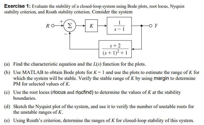 Solved Exercise 1: Evaluate the stability of a closed-loop | Chegg.com