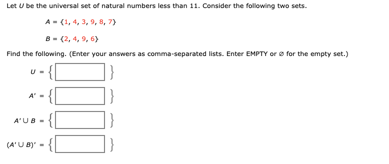 Solved Let U be the universal set of natural numbers less | Chegg.com