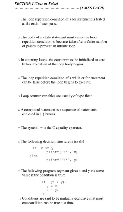Solved The loop repetition condition of a for statement is | Chegg.com