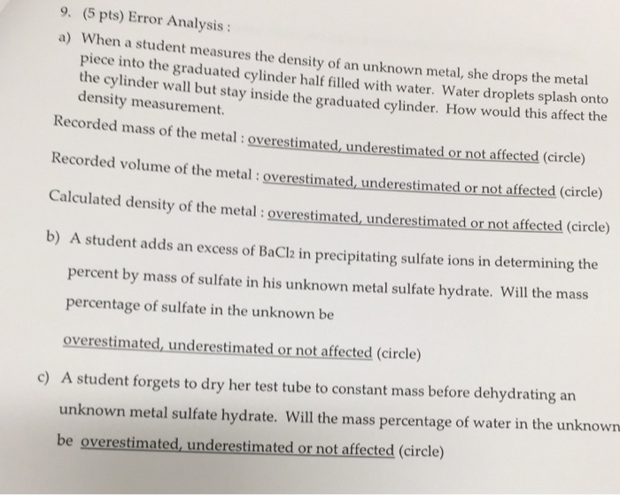 Solved Question 9 Error Analysis a) when a student measures | Chegg.com