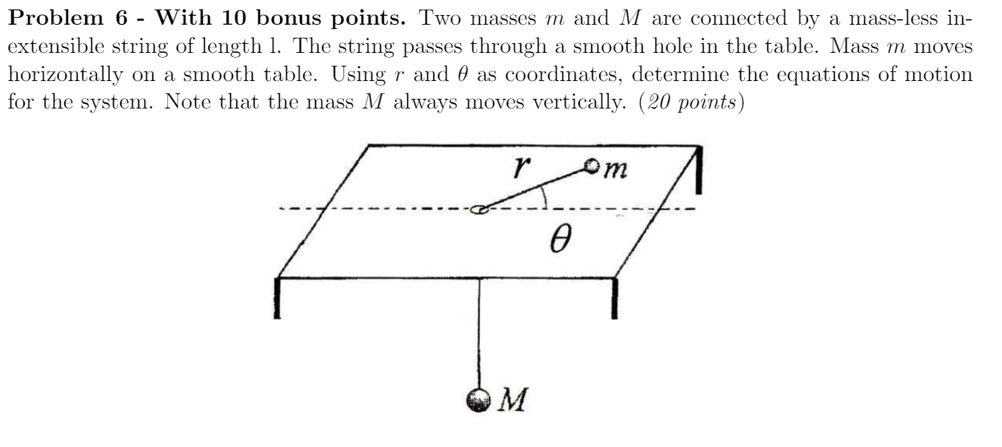 Solved Problem 6 - With 10 bonus points. Two masses m and M | Chegg.com