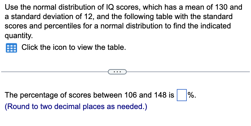 Solved Use the normal distribution of IQ scores, which has a | Chegg.com