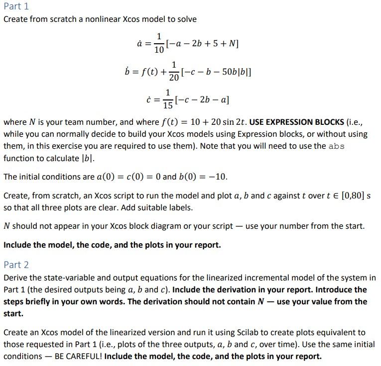 Solved Part 1 Create from scratch a nonlinear Xcos model to | Chegg.com