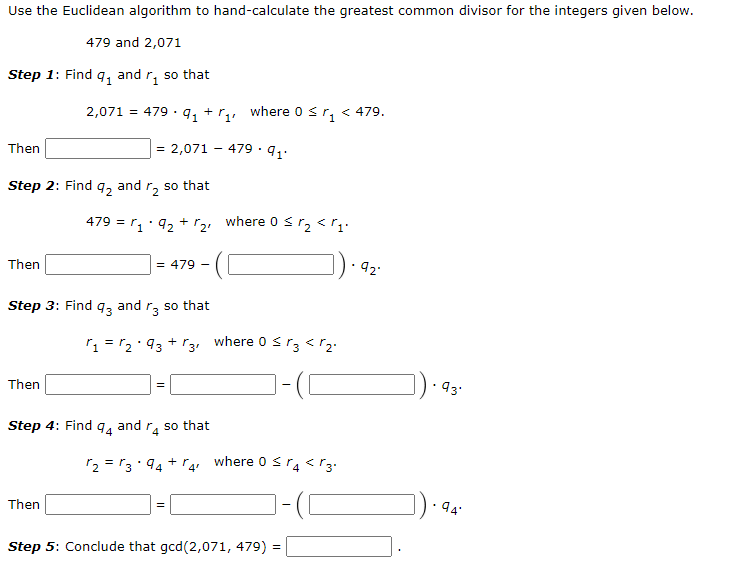 Solved Use the Euclidean algorithm to hand-calculate the | Chegg.com