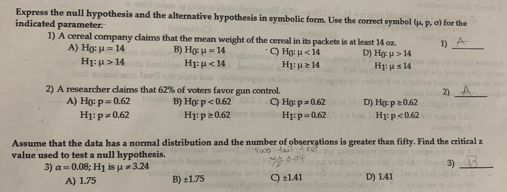 Alternate Hypothesis Symbol Solved Express The Null Hypothesis H0 And