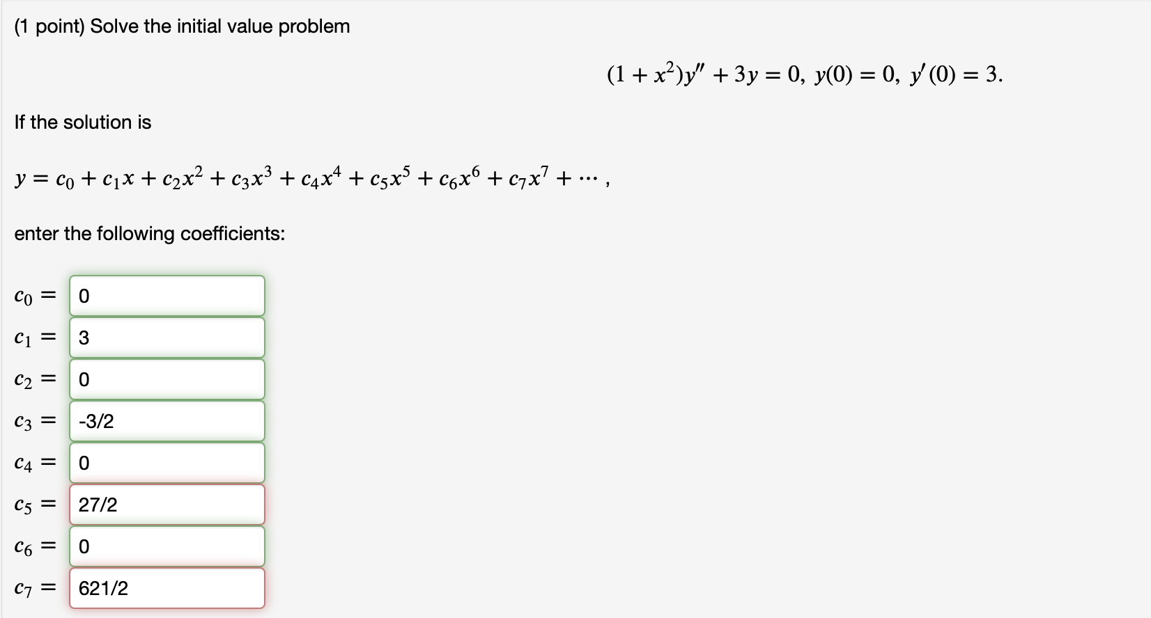 Solved (1 ﻿point) ﻿Solve the initial value | Chegg.com