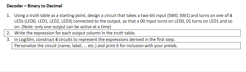 Solved Decoder - Binary to Decimal 1. Using a truth table as | Chegg.com