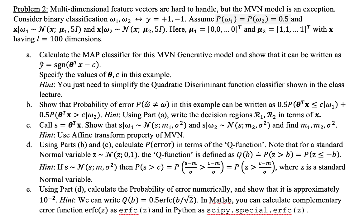 = Problem 2: Multi-dimensional feature vectors are | Chegg.com