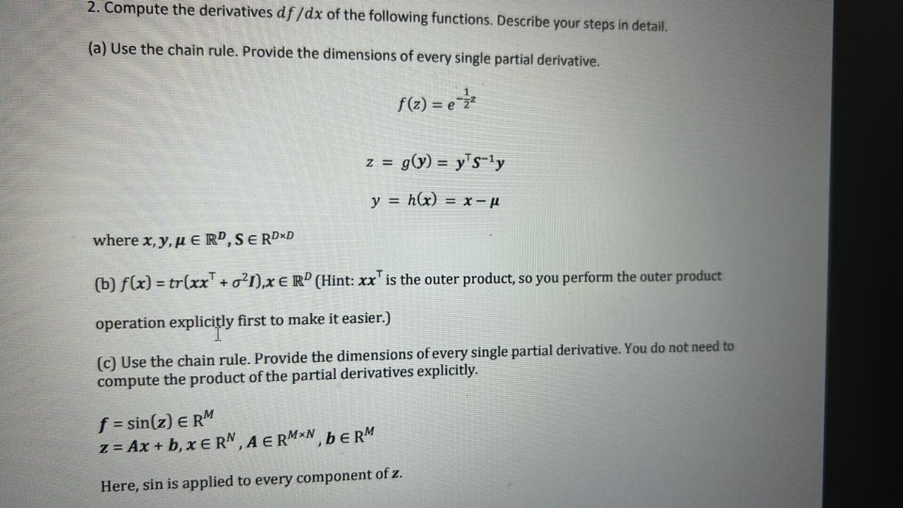 Solved 2. Compute the derivatives df/dx of the following | Chegg.com