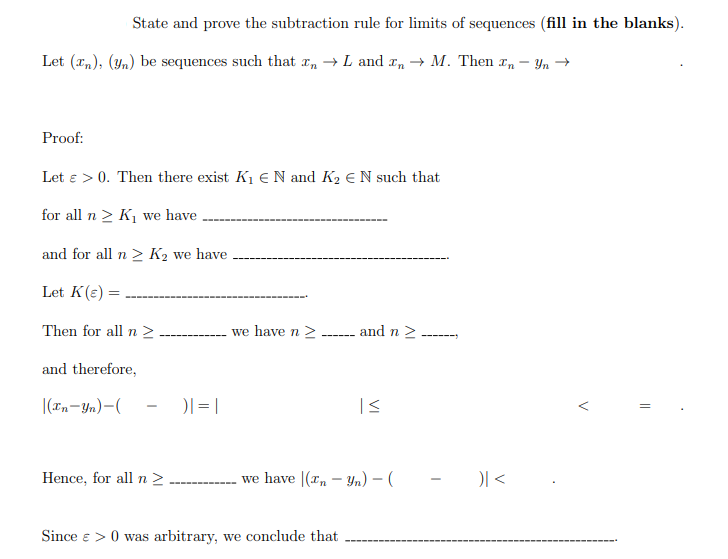 Solved State and prove the subtraction rule for limits of | Chegg.com