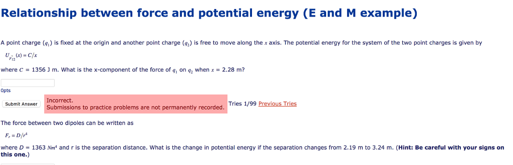 Solved Relationship between force and potential energy (E | Chegg.com