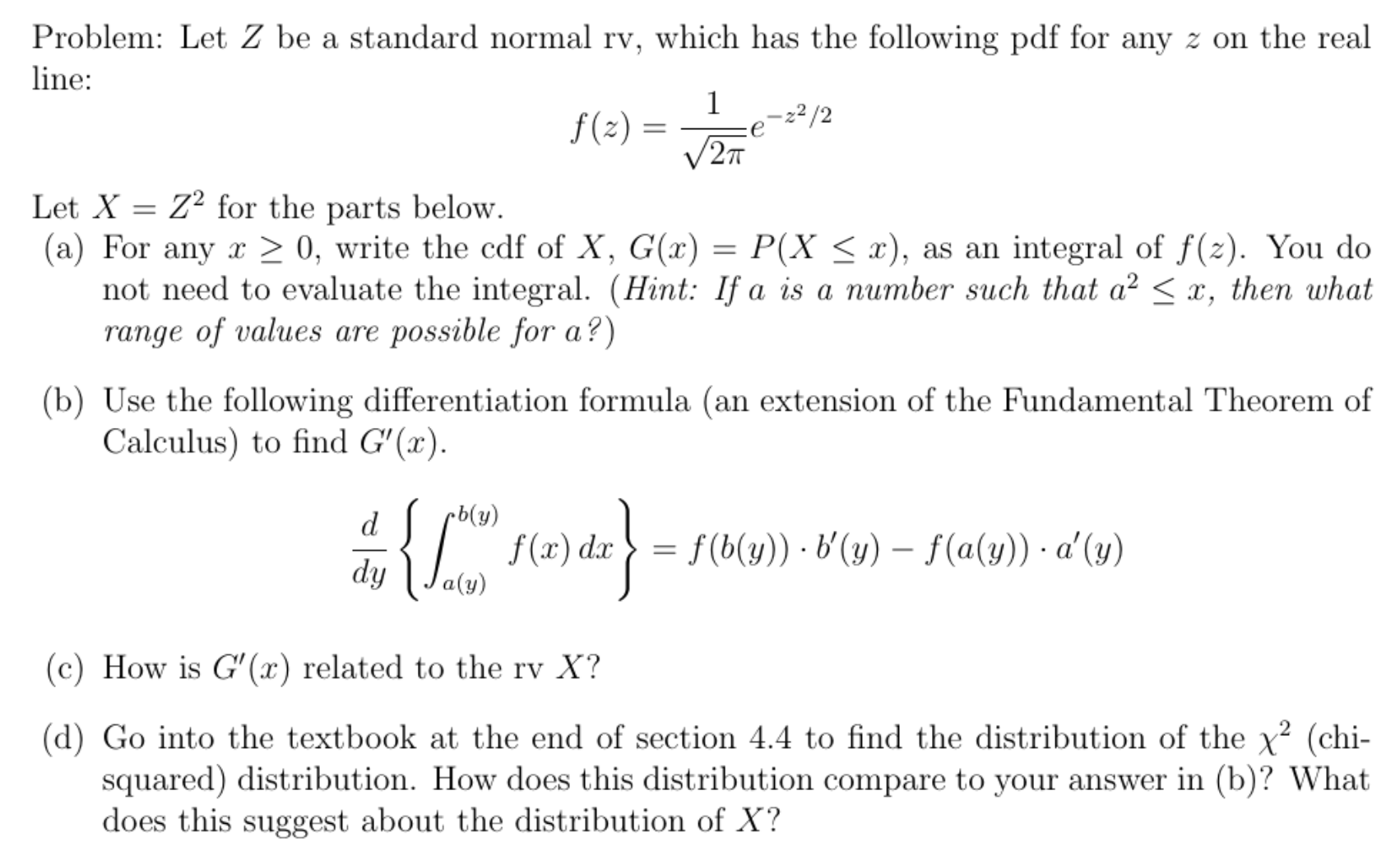 Solved Problem: Let Z be a standard normal rv, which has the | Chegg.com