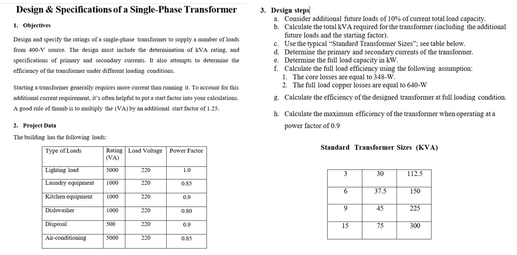 Solved Design & Specifications of a Single-Phase | Chegg.com