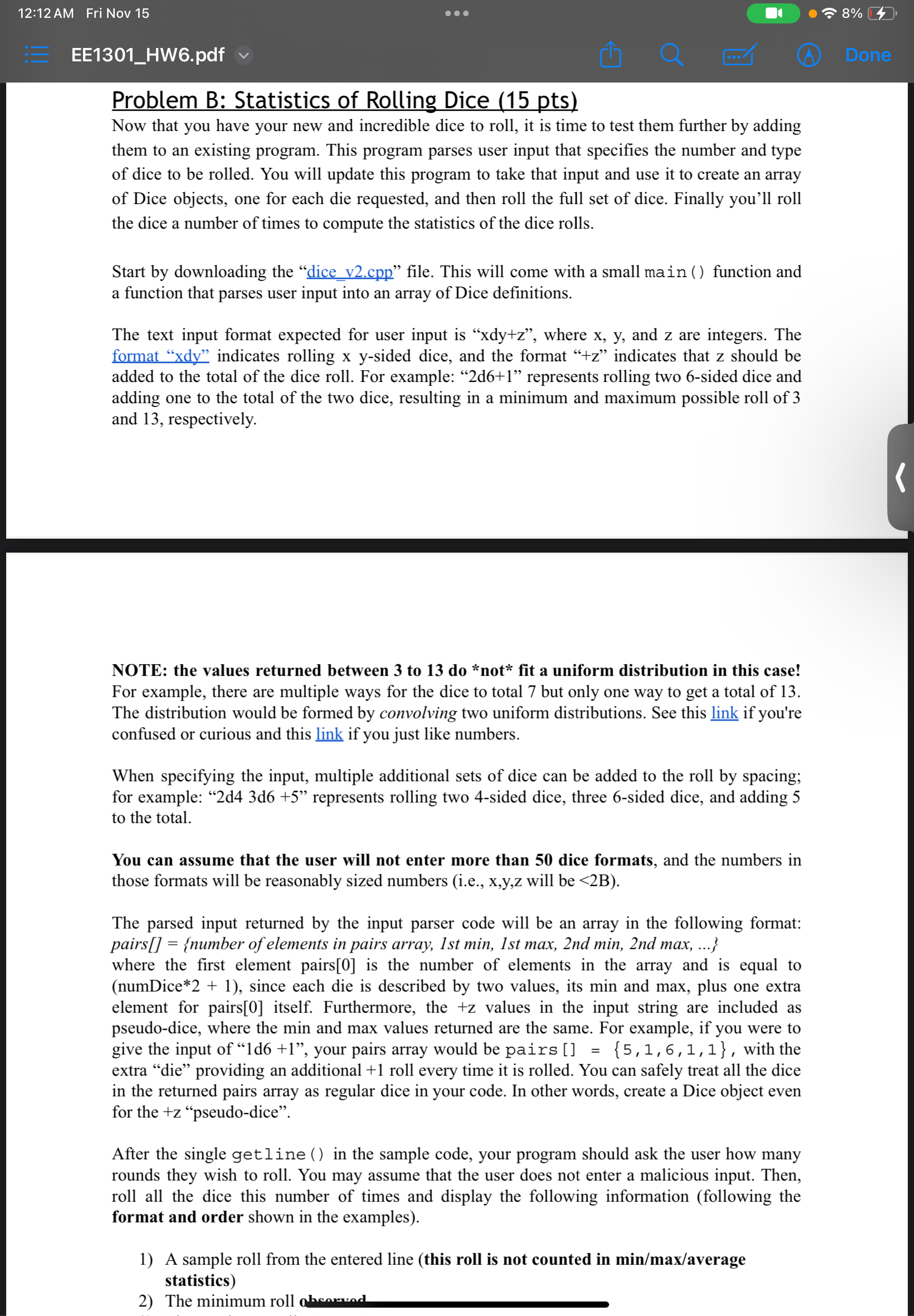 Solved Problem B: Statistics of Rolling Dice (15 ﻿pts)Now | Chegg.com