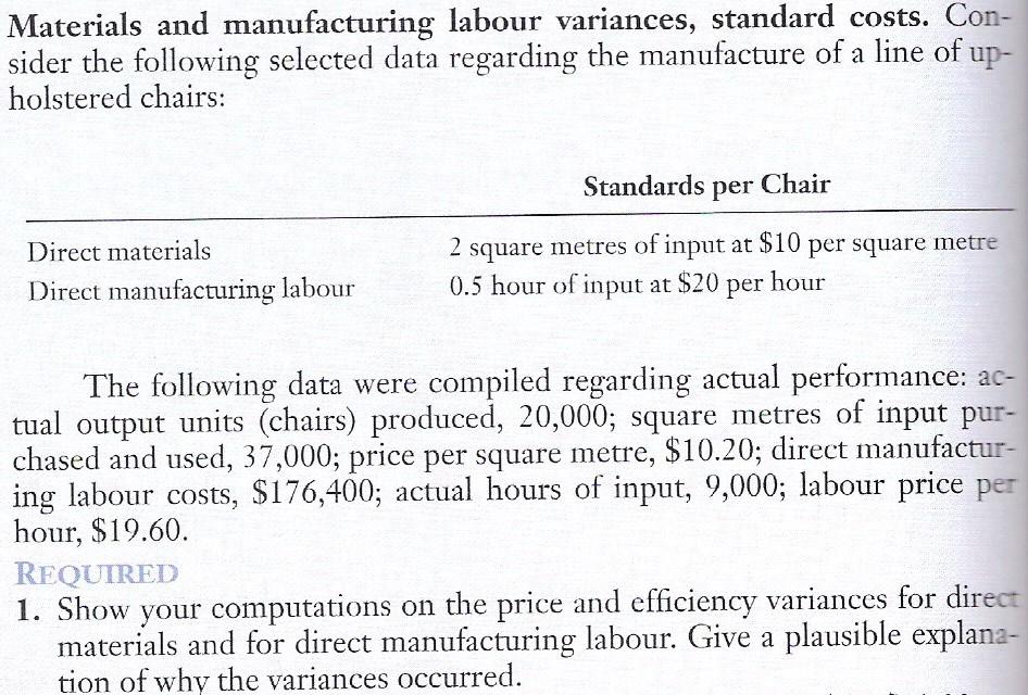 Solved Materials and manufacturing labour variances, | Chegg.com