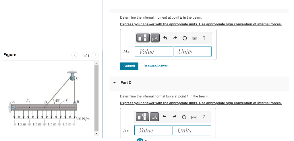 Solved Determine the internal moment at point E in the beam. | Chegg.com