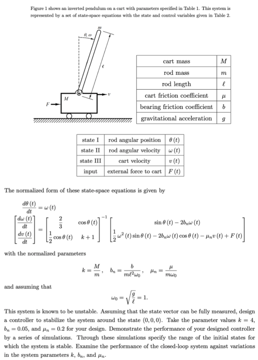 Figure 1 shows an inverted pendulum on a cart with | Chegg.com