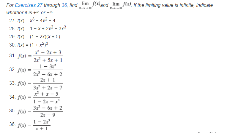 Solved For Exercises 27 through 36, find lim xand lim fx), | Chegg.com