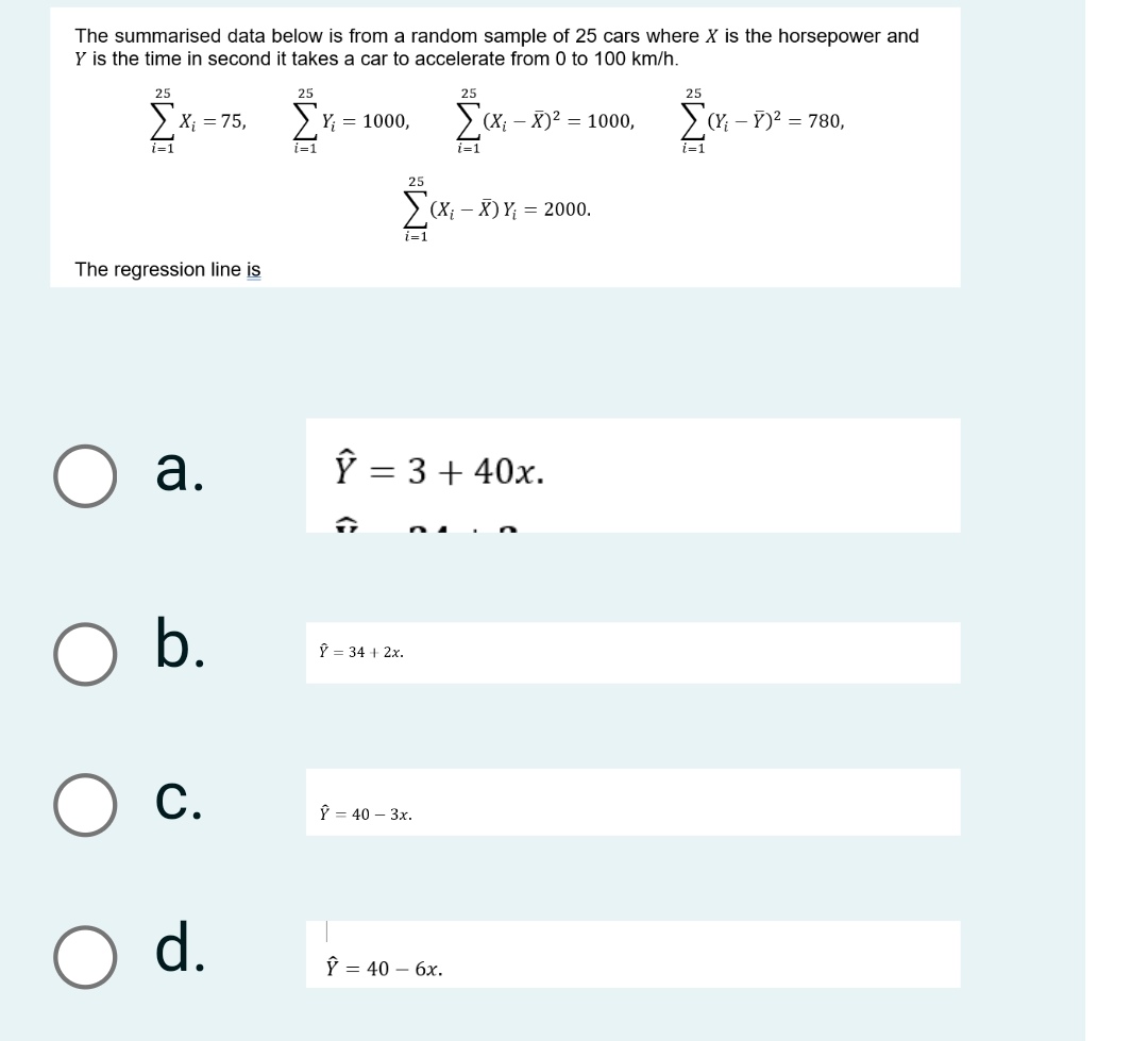 Solved The summarised data below is from a random sample of | Chegg.com