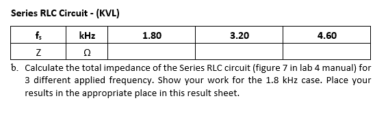 Solved Series RLC Circuit - (KVL) b. Calculate the total | Chegg.com