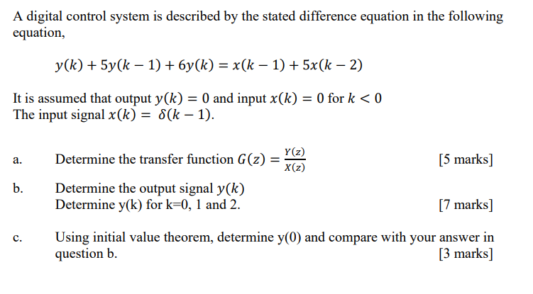 Solved A digital control system is described by the stated | Chegg.com