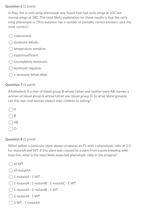 Solved Question 6 (1 point) In flies, the a curly wing | Chegg.com