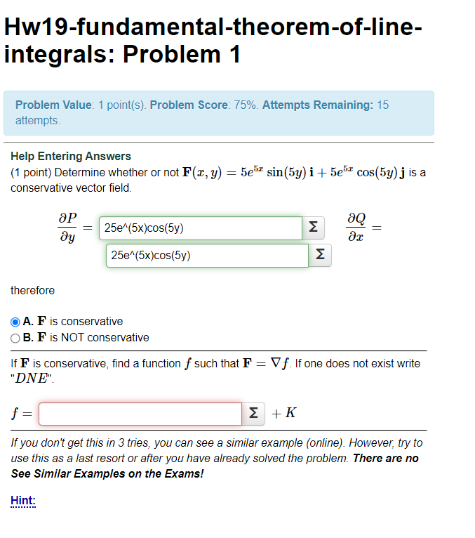 Solved Hw19-fundamental-theorem-of-line- integrals: Problem | Chegg.com