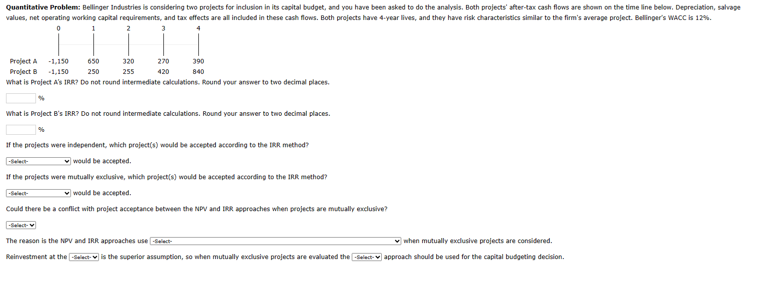 Solved Project Project What is Project A's IRR? Do not round | Chegg.com