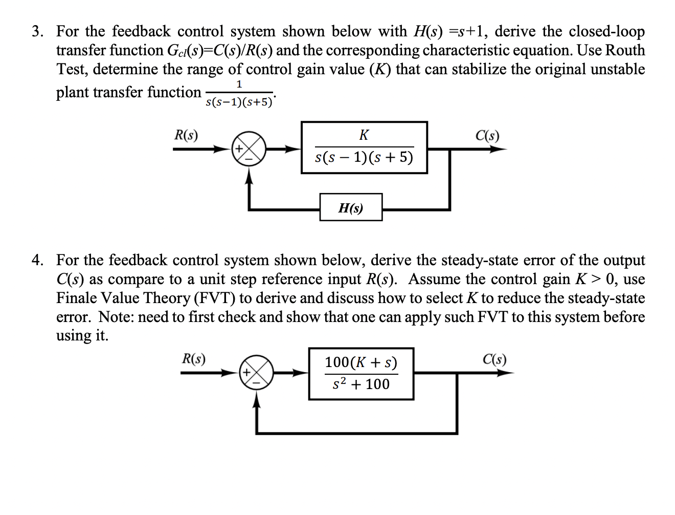 Solved 3. For the feedback control system shown below with | Chegg.com