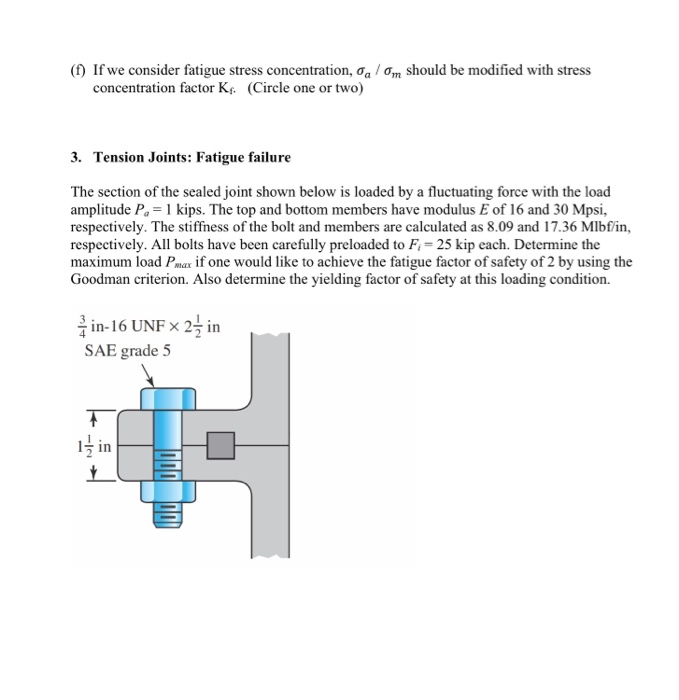 2. Tension Joints: Fatigue failure (a) Consider a | Chegg.com