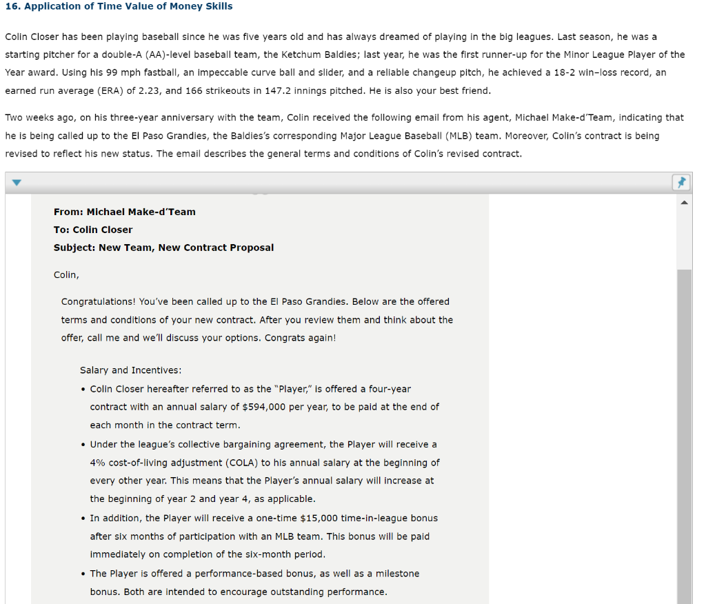 16. Application of Time Value of Money Skills Colin | Chegg.com