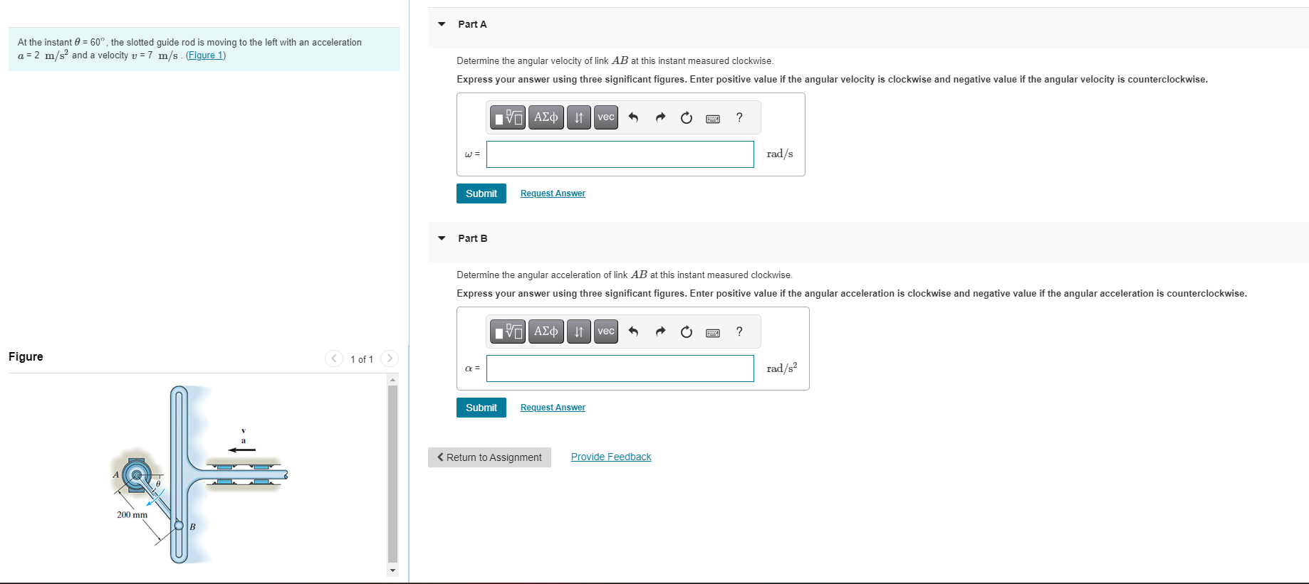 Solved At the instant θ=60∘, the slotted guide rod is moving | Chegg.com