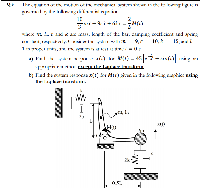 Solved Q5 = The equation of the motion of the mechanical | Chegg.com
