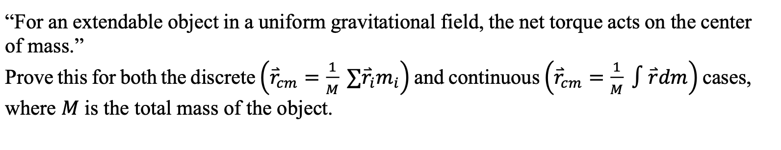 Solved "For an extendable object in a uniform gravitational | Chegg.com