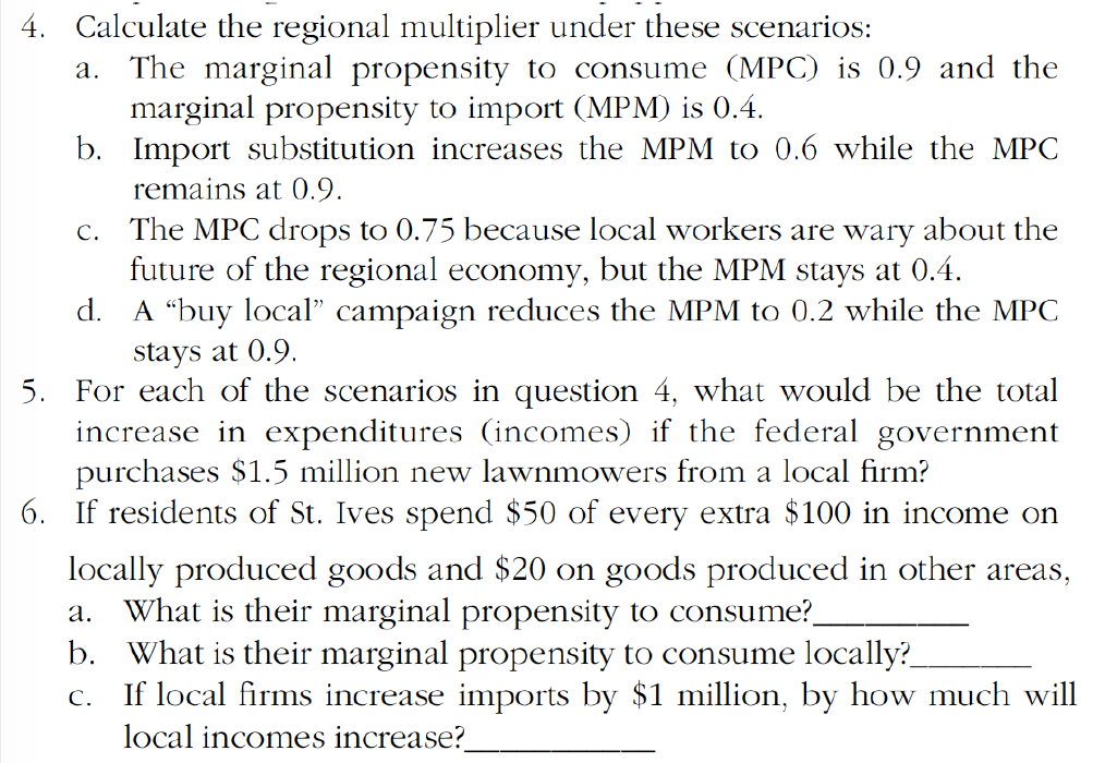Solved 4. Calculate the regional multiplier under these | Chegg.com
