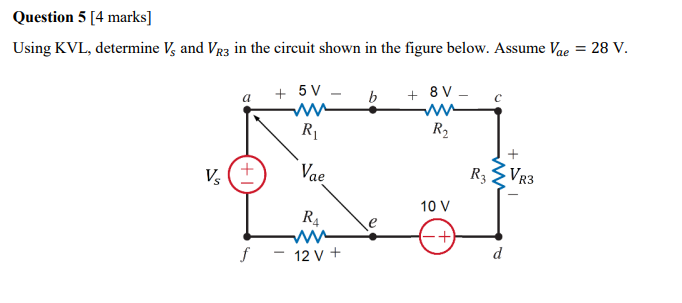 Solved Using KVL, determine VS and VR3 in the circuit shown | Chegg.com