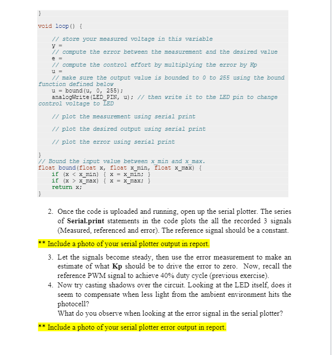 Lab Experiment 6: Implementing a proportional Control | Chegg.com