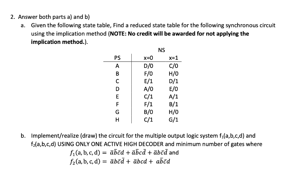Solved 2. Answer both parts a) and b) a. Given the following | Chegg.com