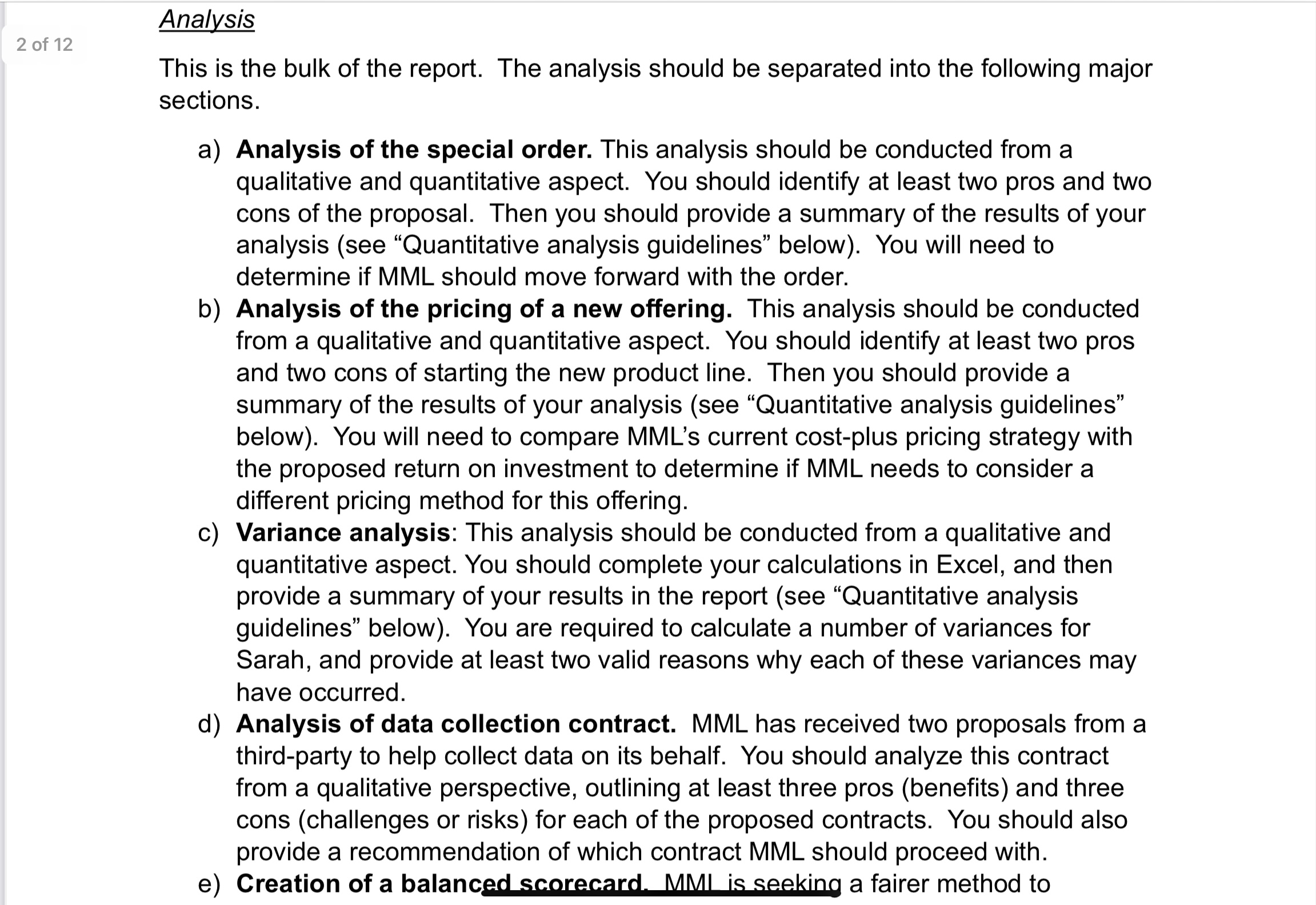 Solved his is the bulk of the report. The analysis should be | Chegg.com