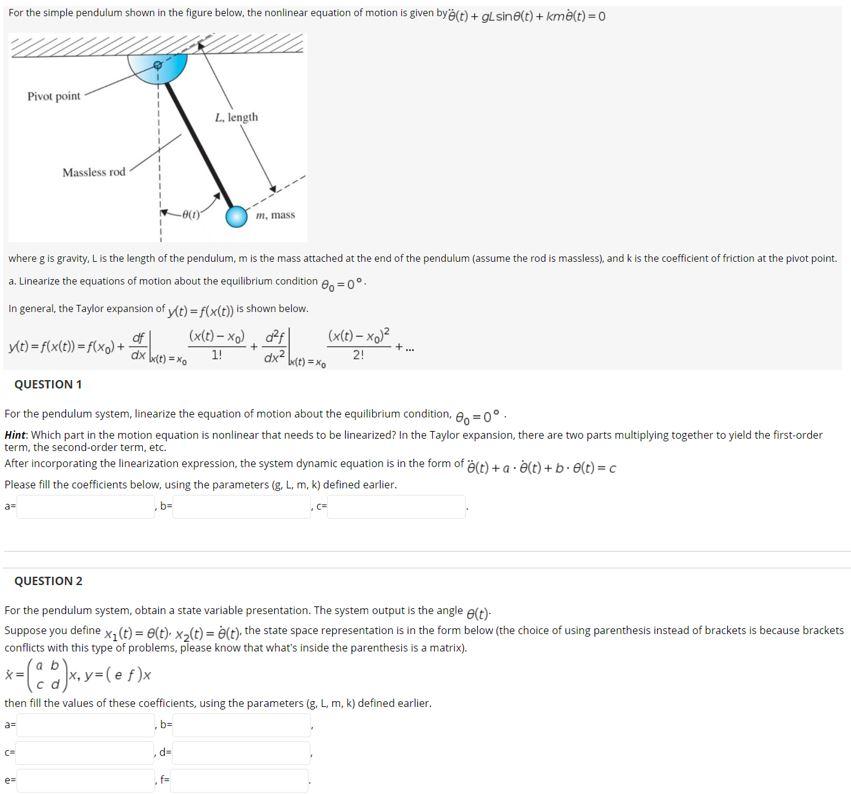 Solved For the simple pendulum shown in the figure below, | Chegg.com