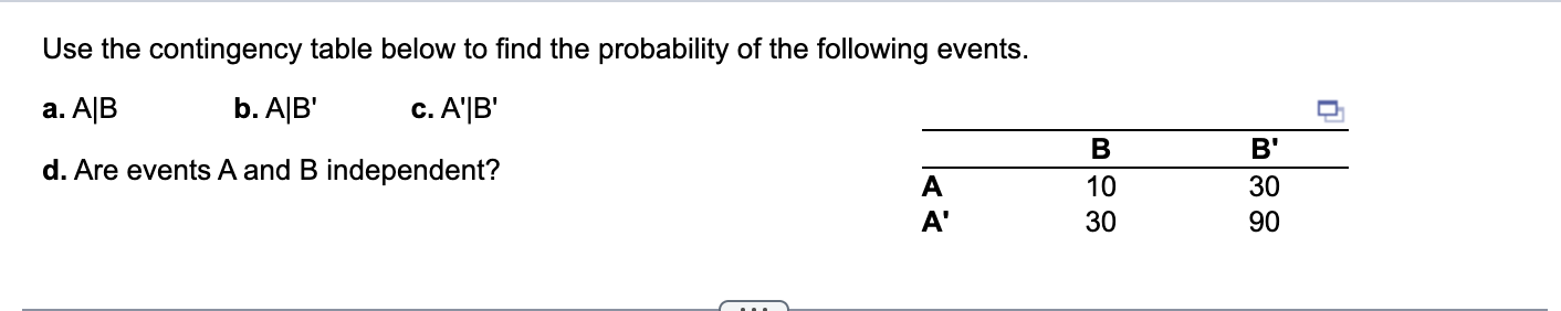 Solved Use the contingency table below to find the | Chegg.com
