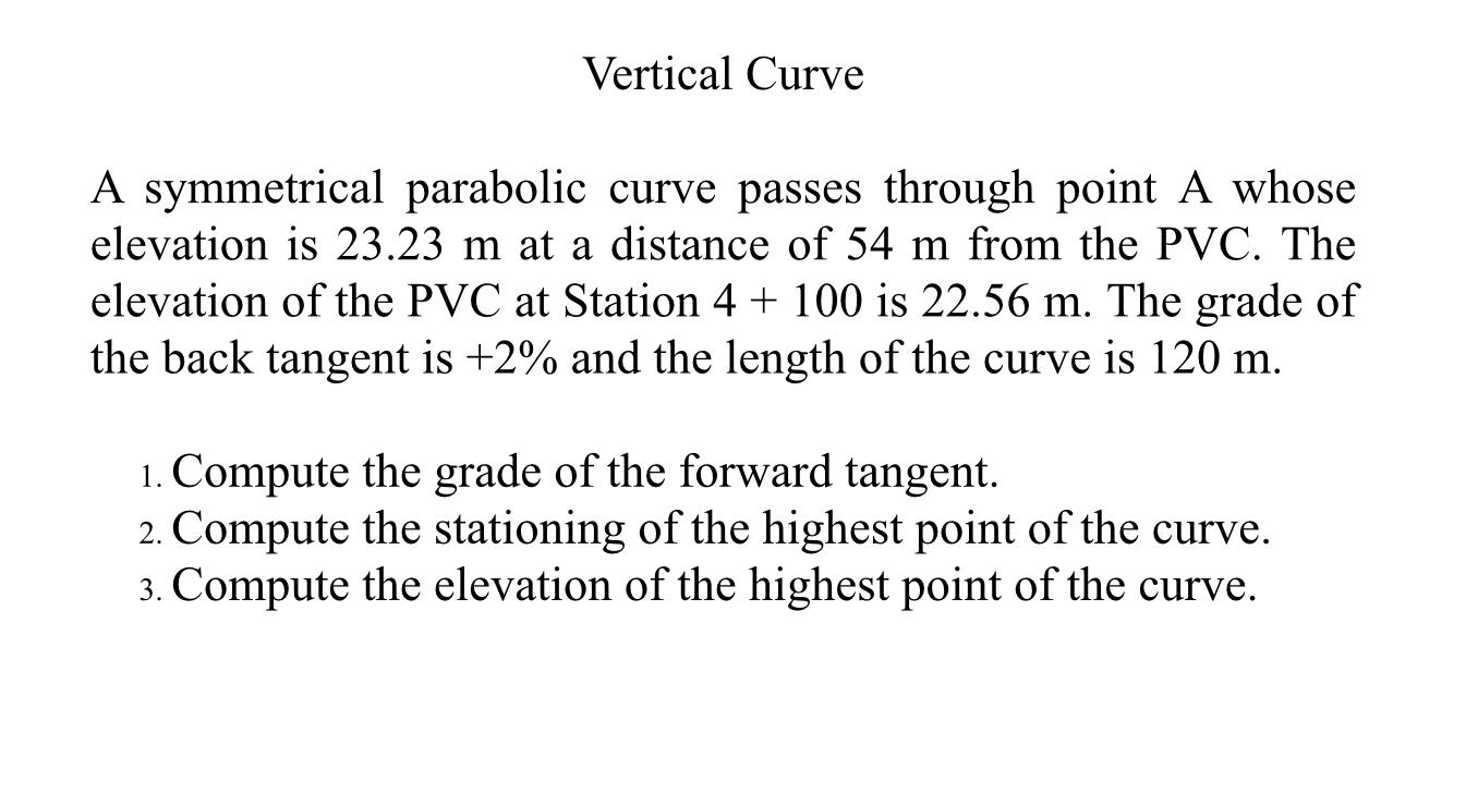 Solved Vertical Curve A symmetrical parabolic curve passes | Chegg.com