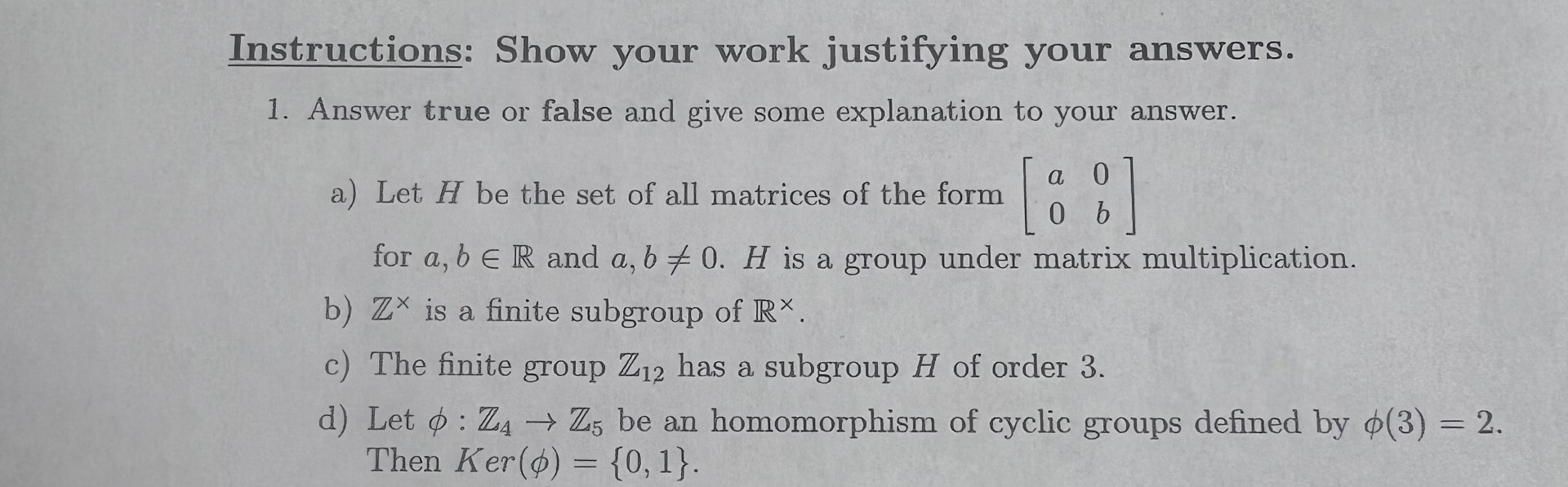 Solved Instructions: Show your work justifying your answers. | Chegg.com