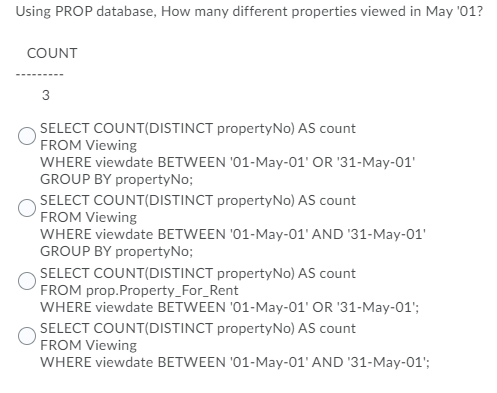 Solved Using PROP database, How many different properties | Chegg.com