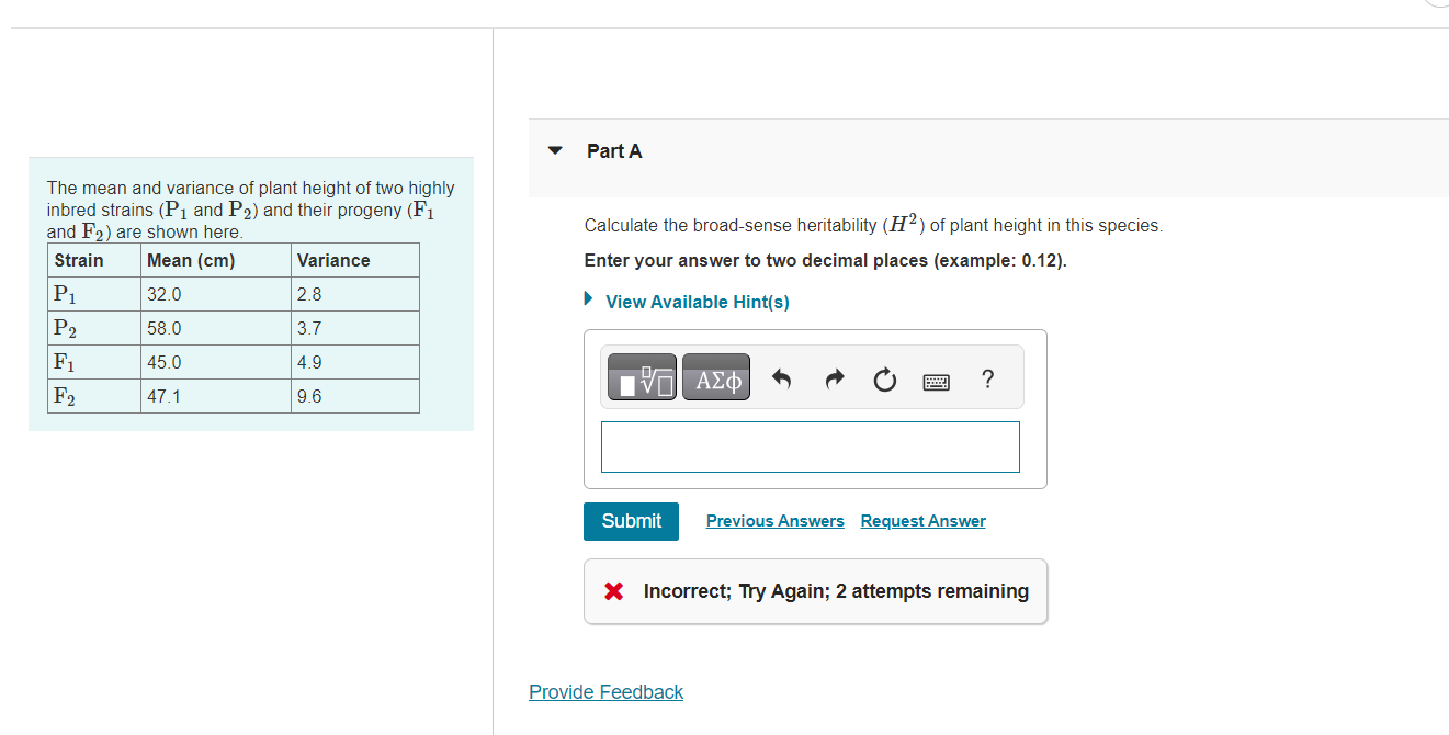 Solved The mean and variance of plant height of two highly | Chegg.com