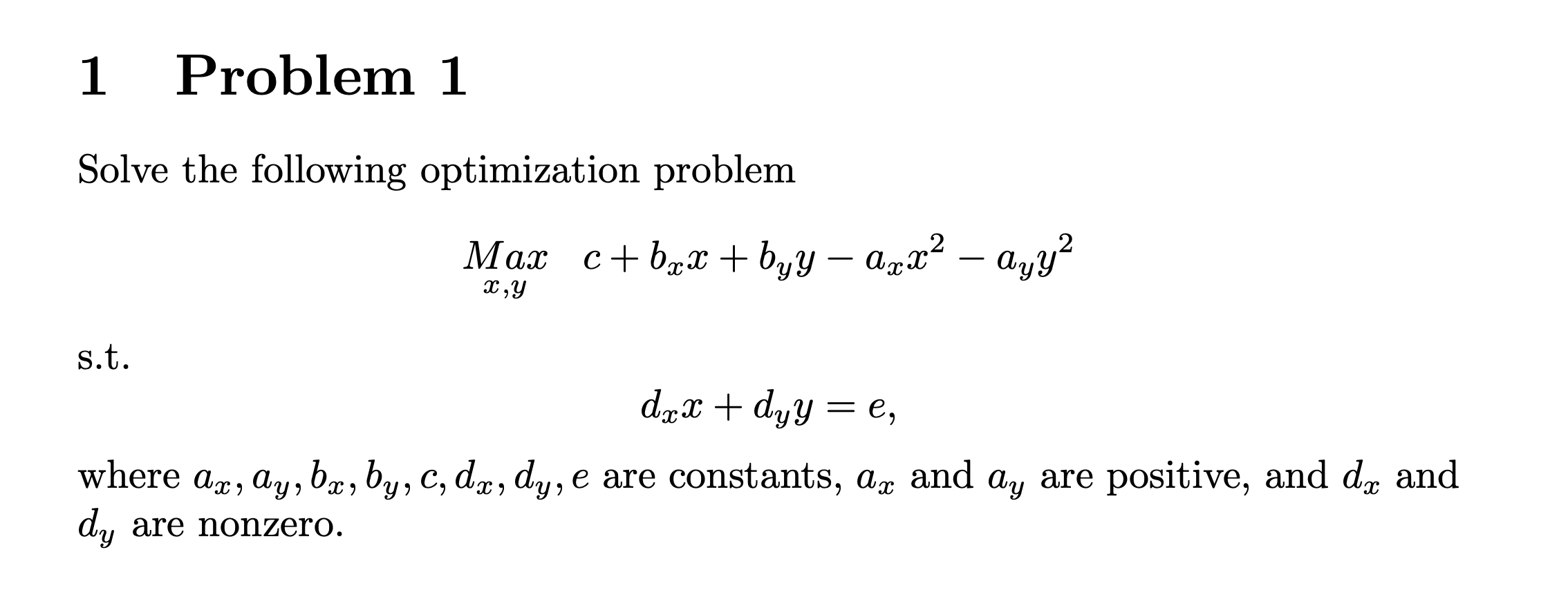 Solved 1 Problem 1 Solve the following optimization problem | Chegg.com