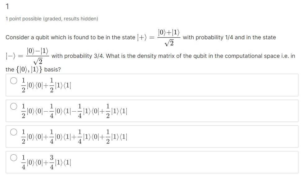 Solved 1 1 point possible (graded, results hidden) = | Chegg.com