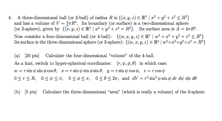 Solved 4. A three-dimensional ball (or 3-ball) of radius R | Chegg.com